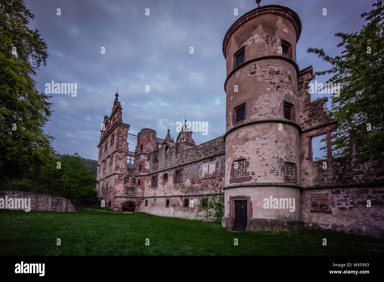 monastery at dawn black forest night time Stock Photo - Alamy