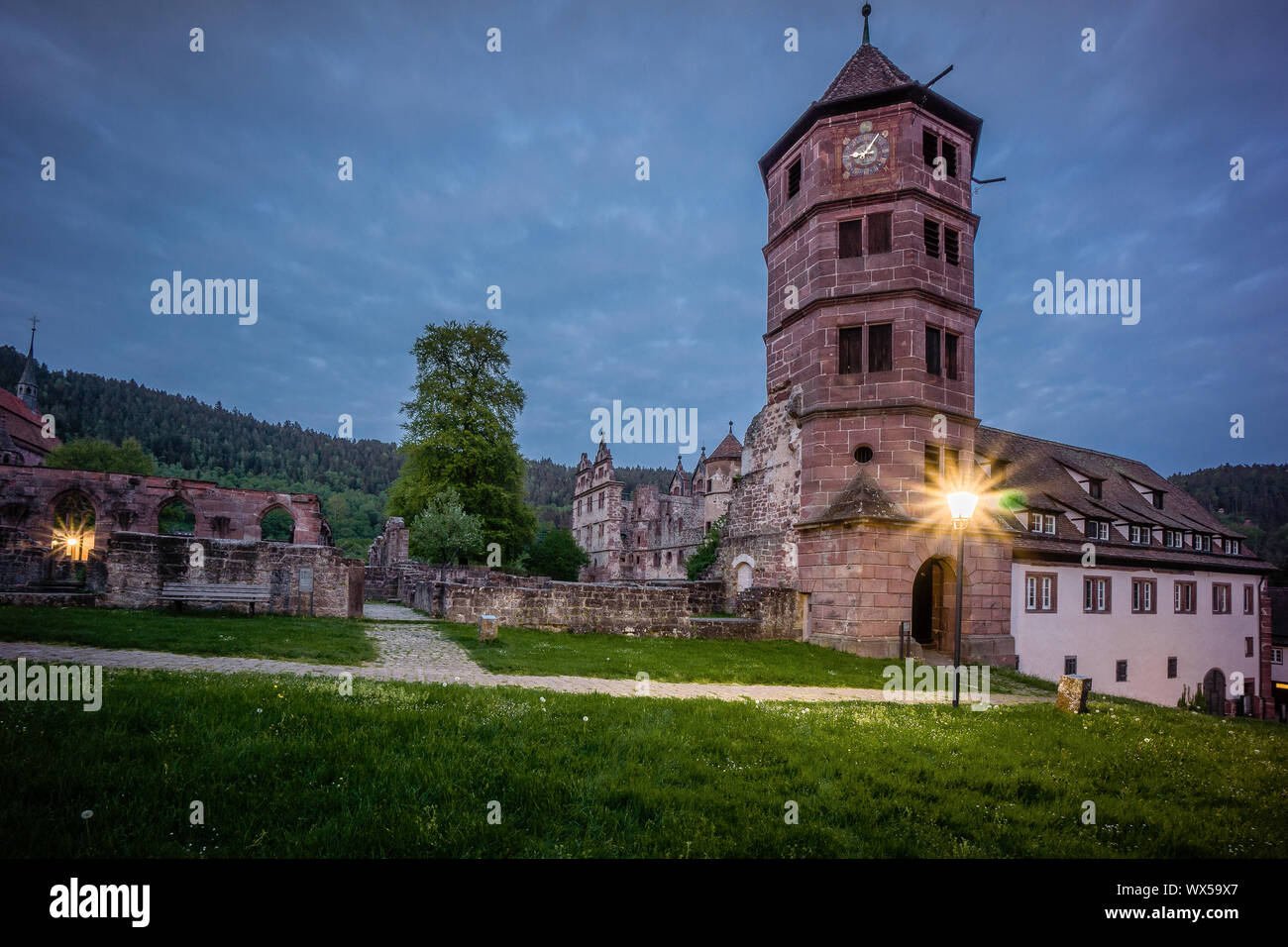 monastery at dawn black forest night time Stock Photo - Alamy