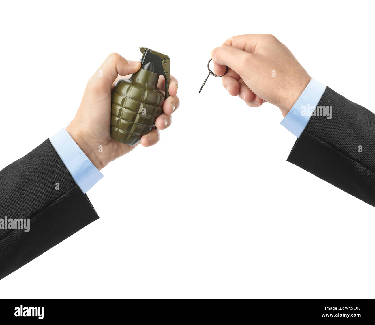 Hand pulls a check from a grenade Stock Photo - Alamy
