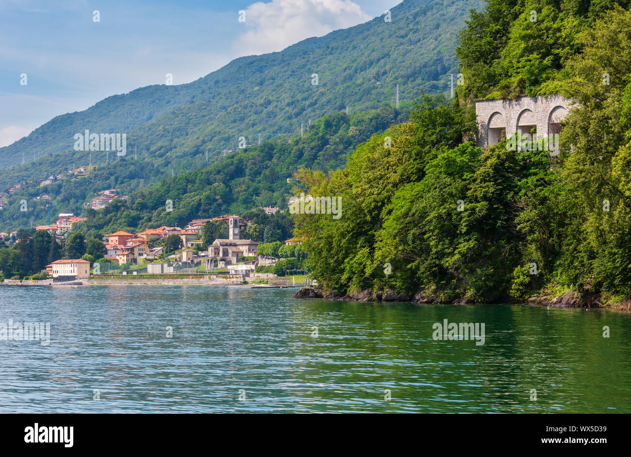Lake Como shore from ship view Stock Photo - Alamy
