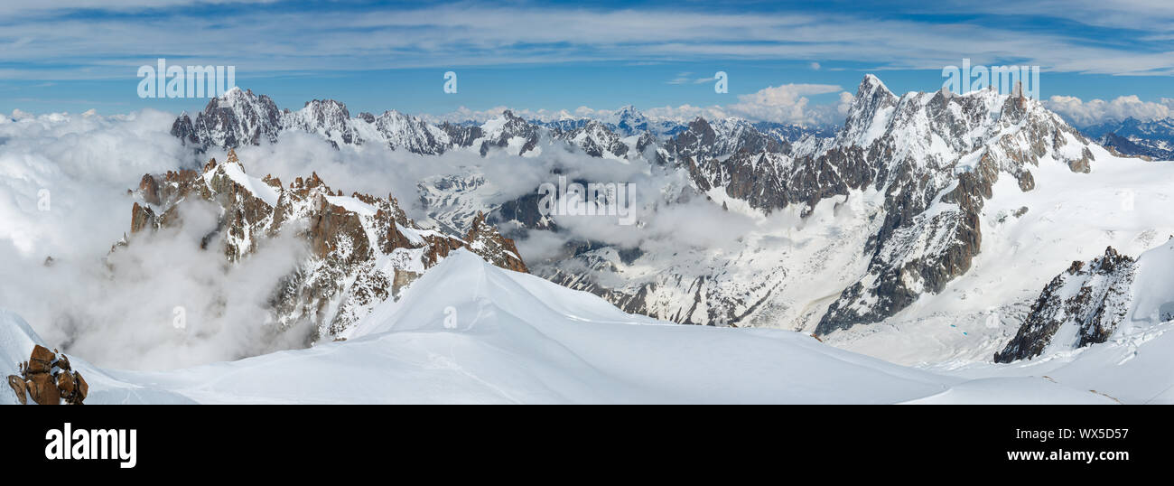 Mont Blanc mountain massif view from Aiguille du Midi Mount Stock Photo ...