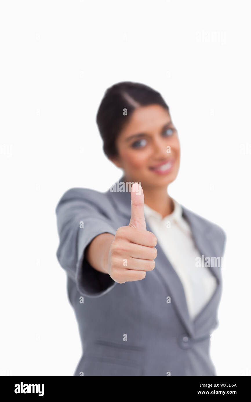 Approval given by female entrepreneur against a white background Stock ...
