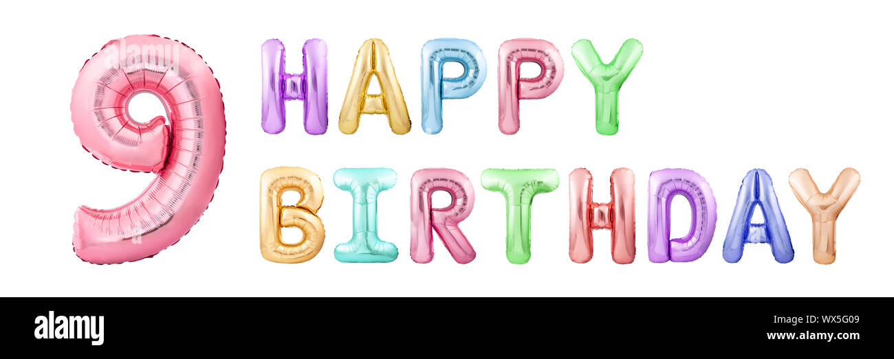 Words happy birthday made of colorful inflatable balloons isolated on ...