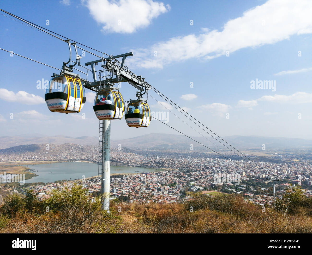 Cochabamba - Bolivia, 13th August 2019: Cableway gondola takes ...