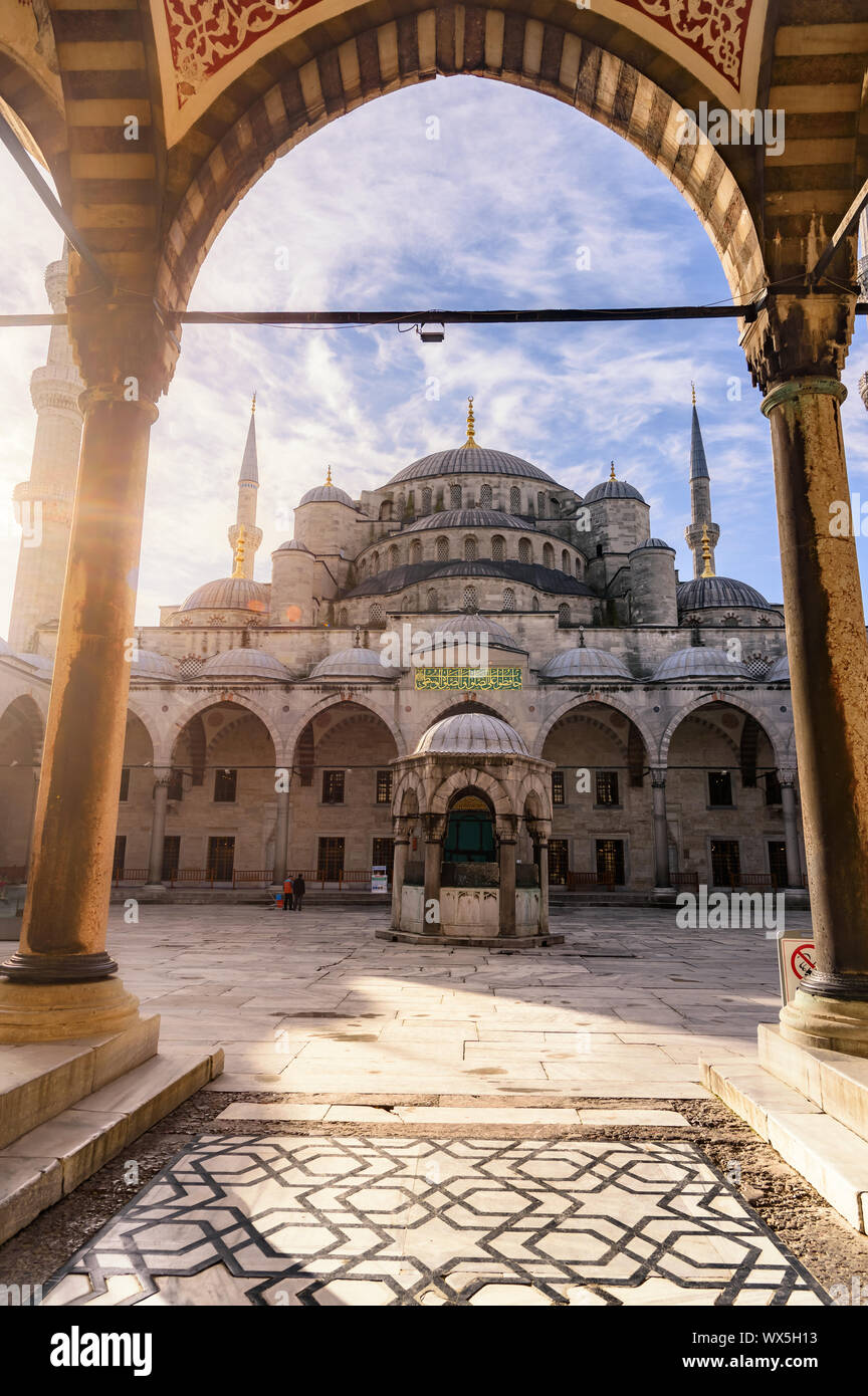 Inner courtyard of Blue Mosque in Turkey Stock Photo - Alamy