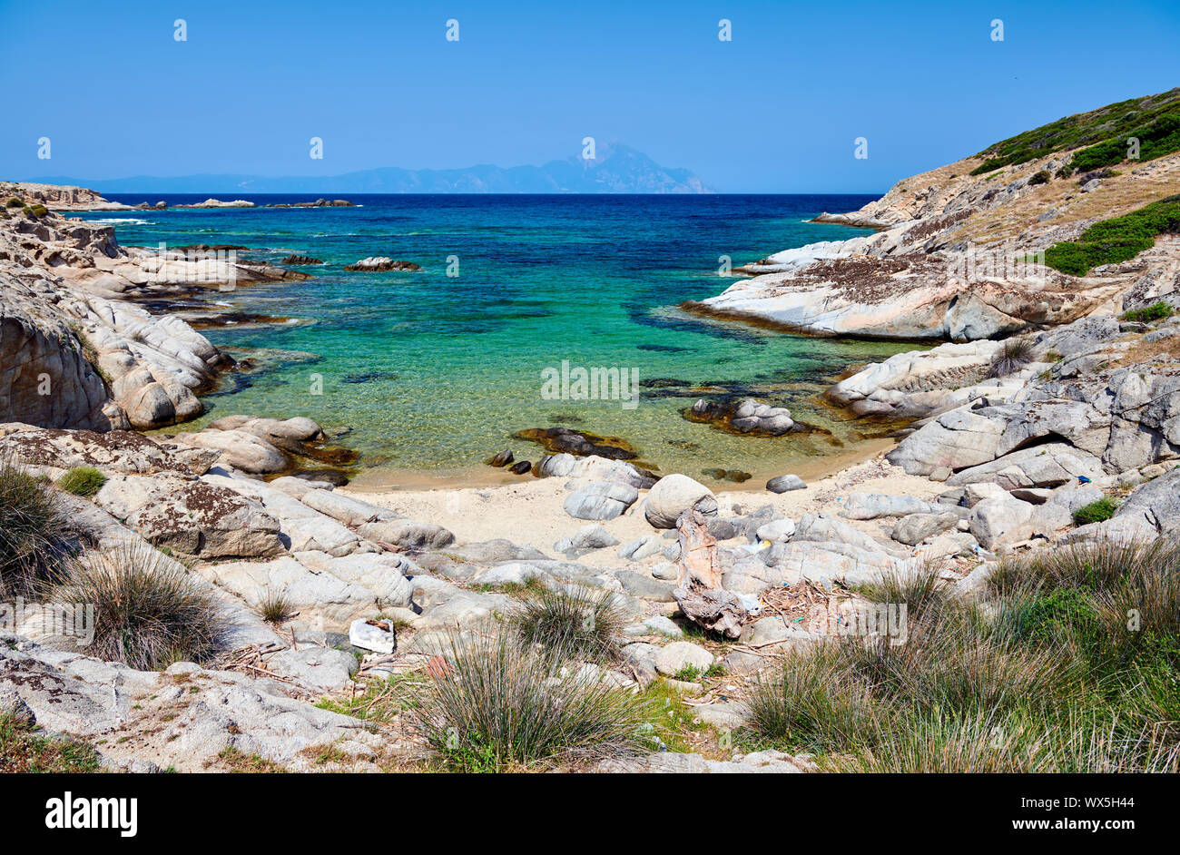 Beautiful beach and rocky coastline landscape in Greece Stock Photo - Alamy