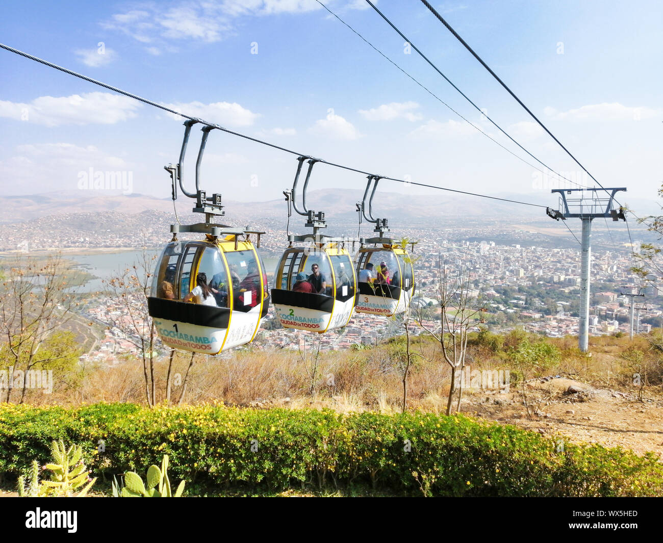 Cochabamba - Bolivia, 13th August 2019: Cableway gondola takes ...