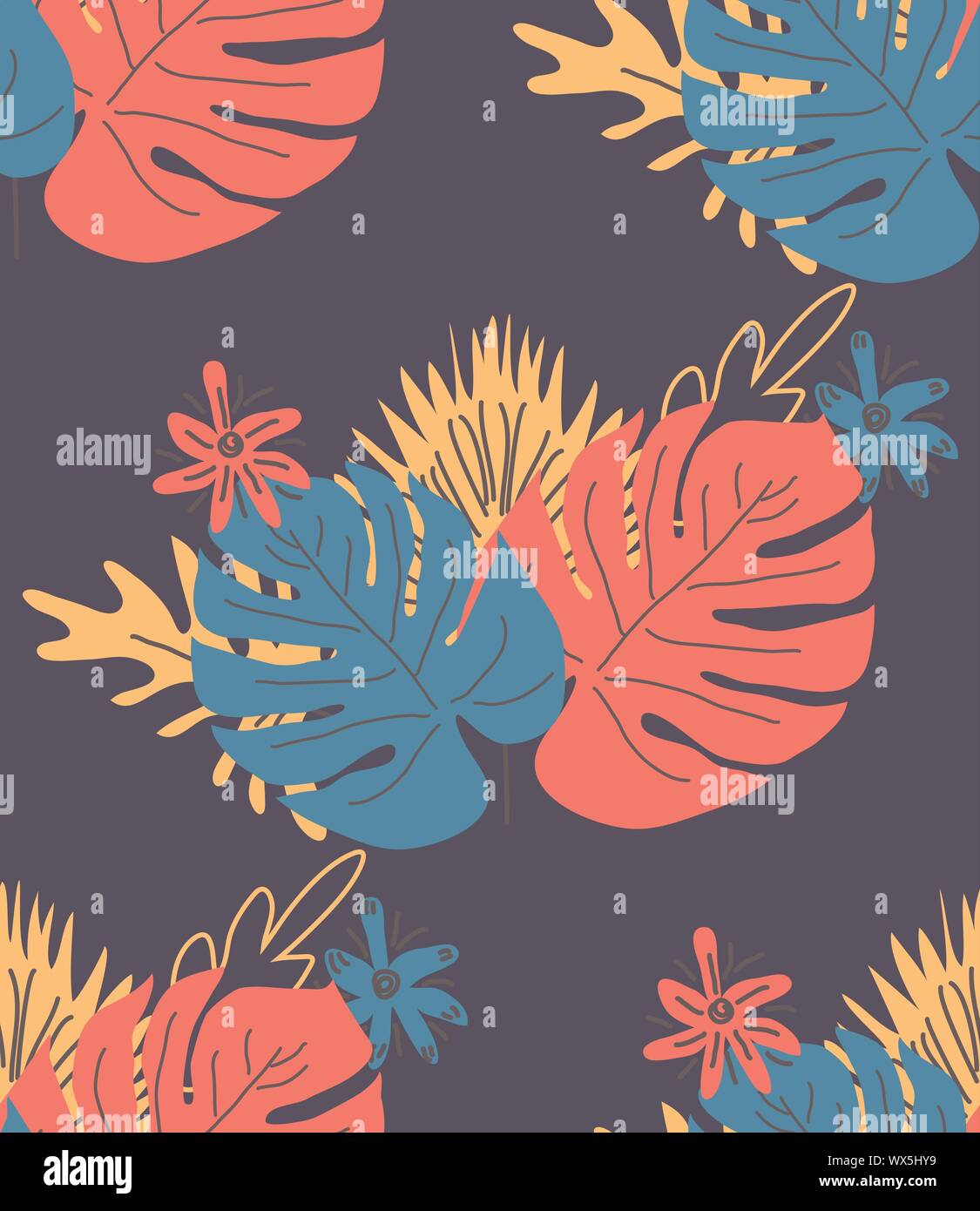 Exotic leaves hand drawn seamless pattern. Tropical plant drawing ...