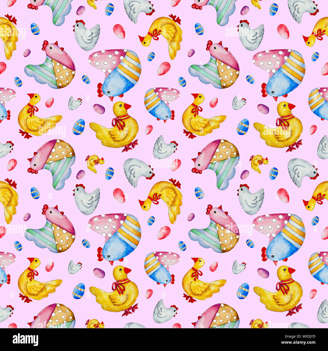 Easter hand drawn cute chickens and colored eggs Stock Photo - Alamy