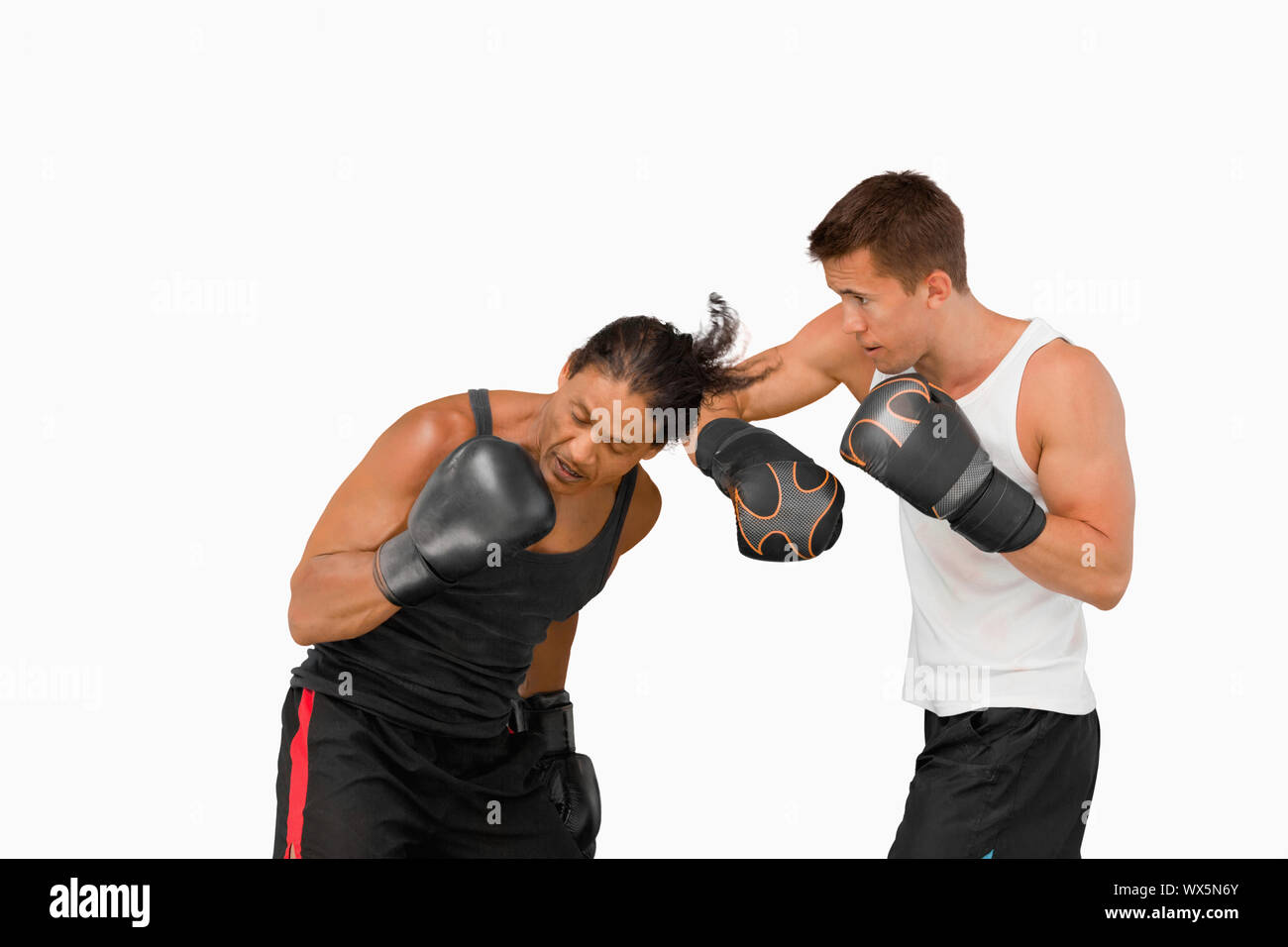 Side view of two fighting boxers against a white background Stock Photo ...
