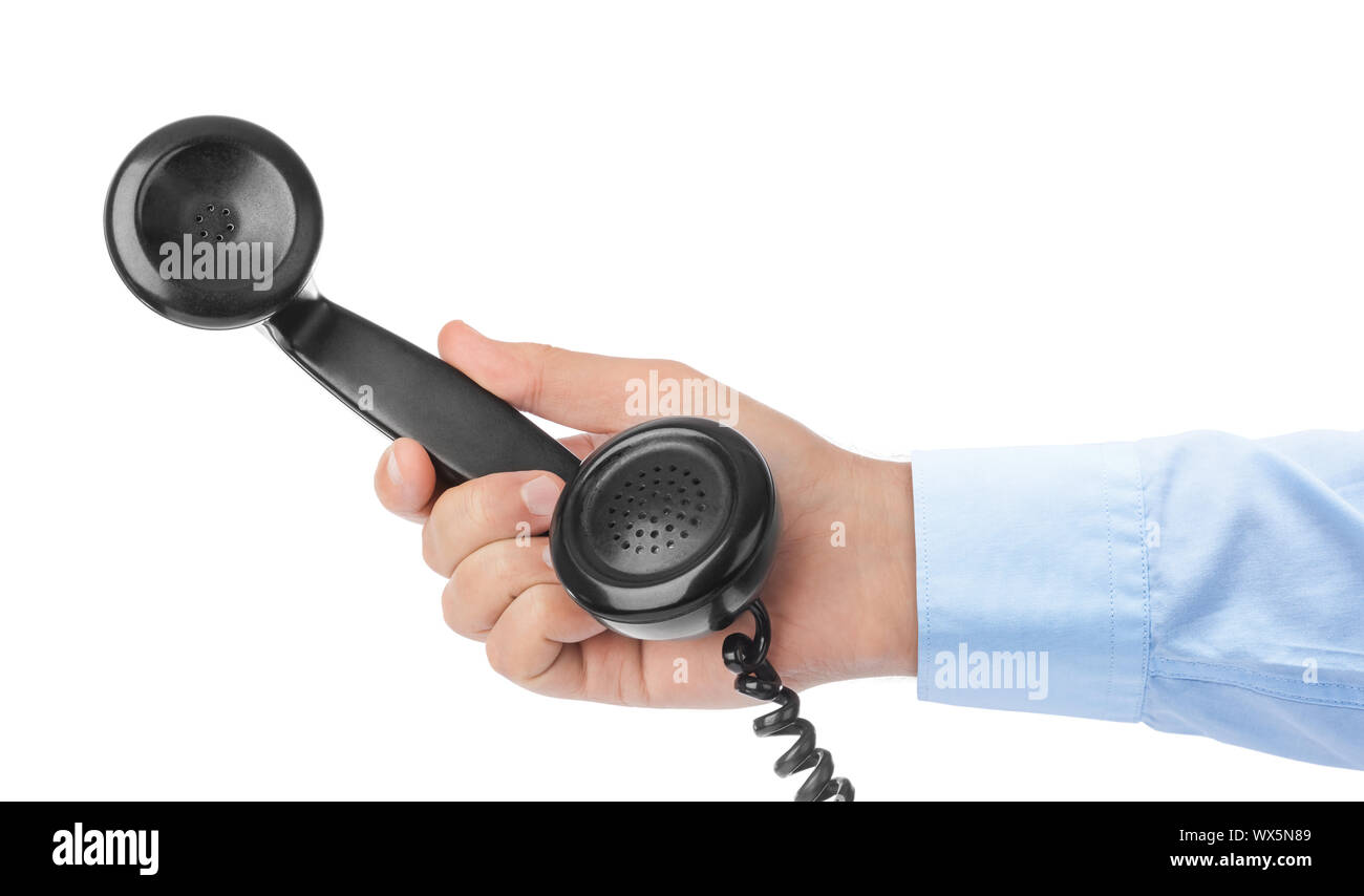 Telephone receiver in hand Stock Photo - Alamy