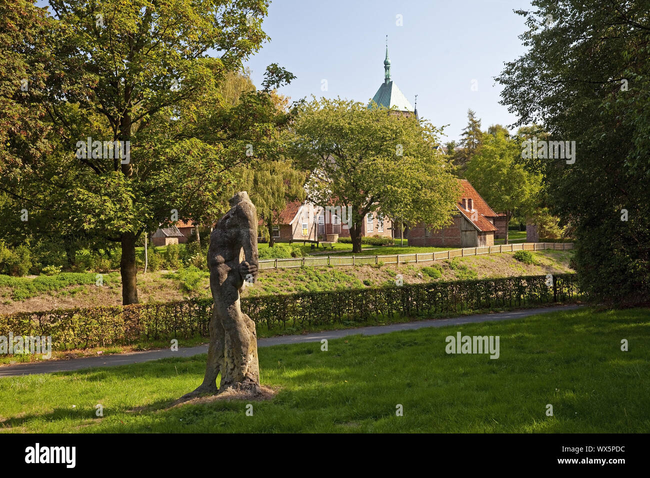 park with sculpture, farmhouse museum and St Georg church, Vreden ...