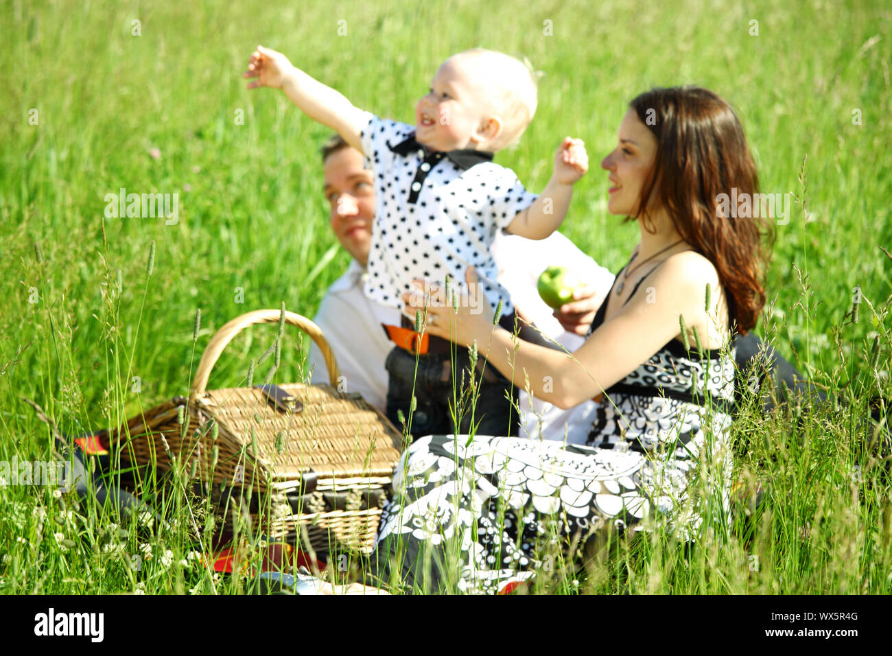 happy family on picnic in green grass Stock Photo - Alamy