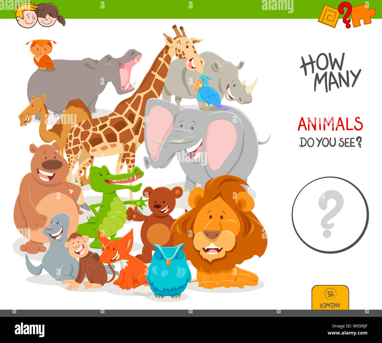 counting cartoon wild animals educational game Stock Photo - Alamy