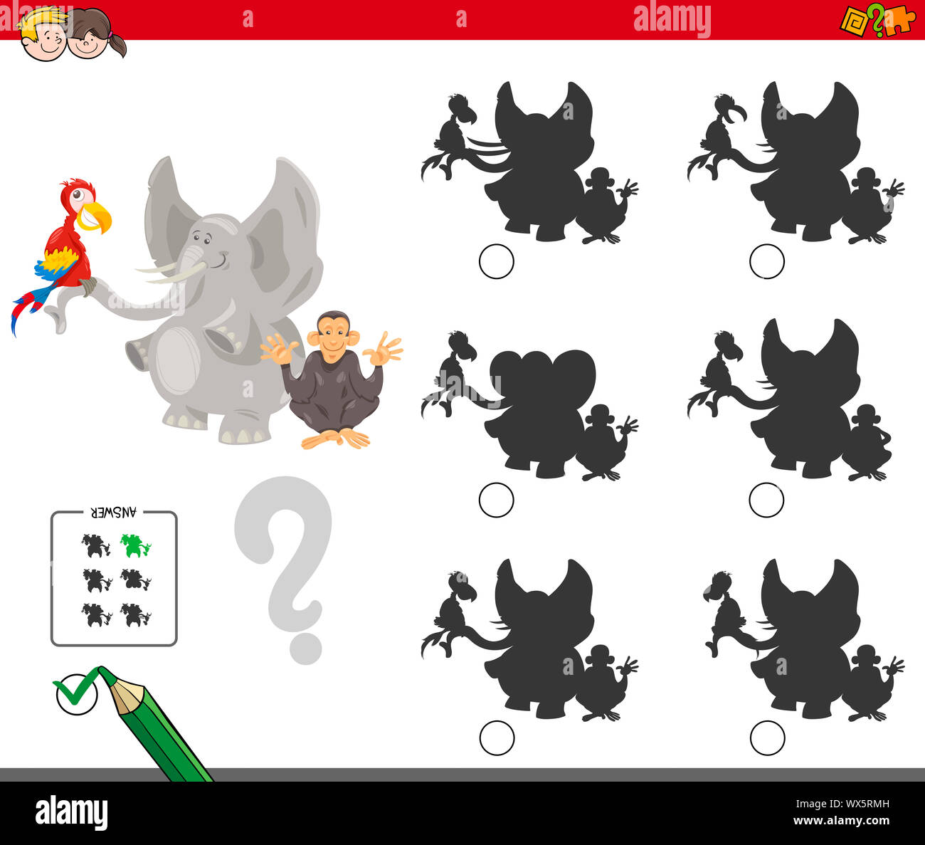 shadows game with cartoon animal characters Stock Photo - Alamy