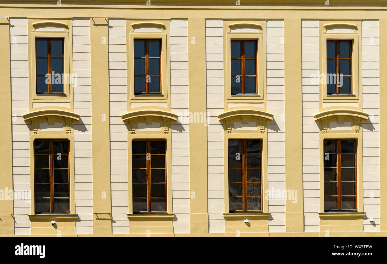 PRAGUE, CZECH REPUBLIC - JULY 2018: Pattern of windows on one of the ...