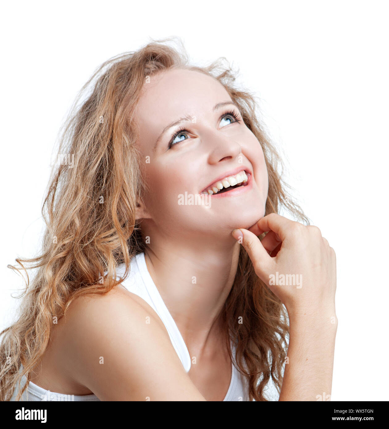 happy smile woman isolated on white background Stock Photo - Alamy