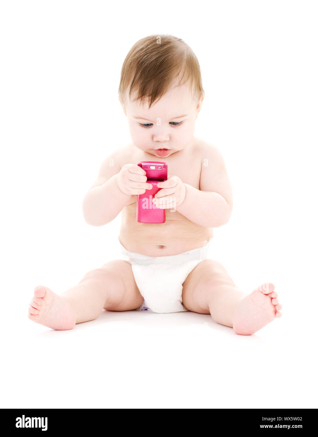 picture of baby boy in diaper with pink cell phone Stock Photo - Alamy