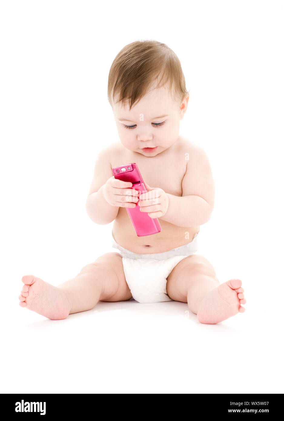 picture of baby boy in diaper with pink cell phone Stock Photo - Alamy