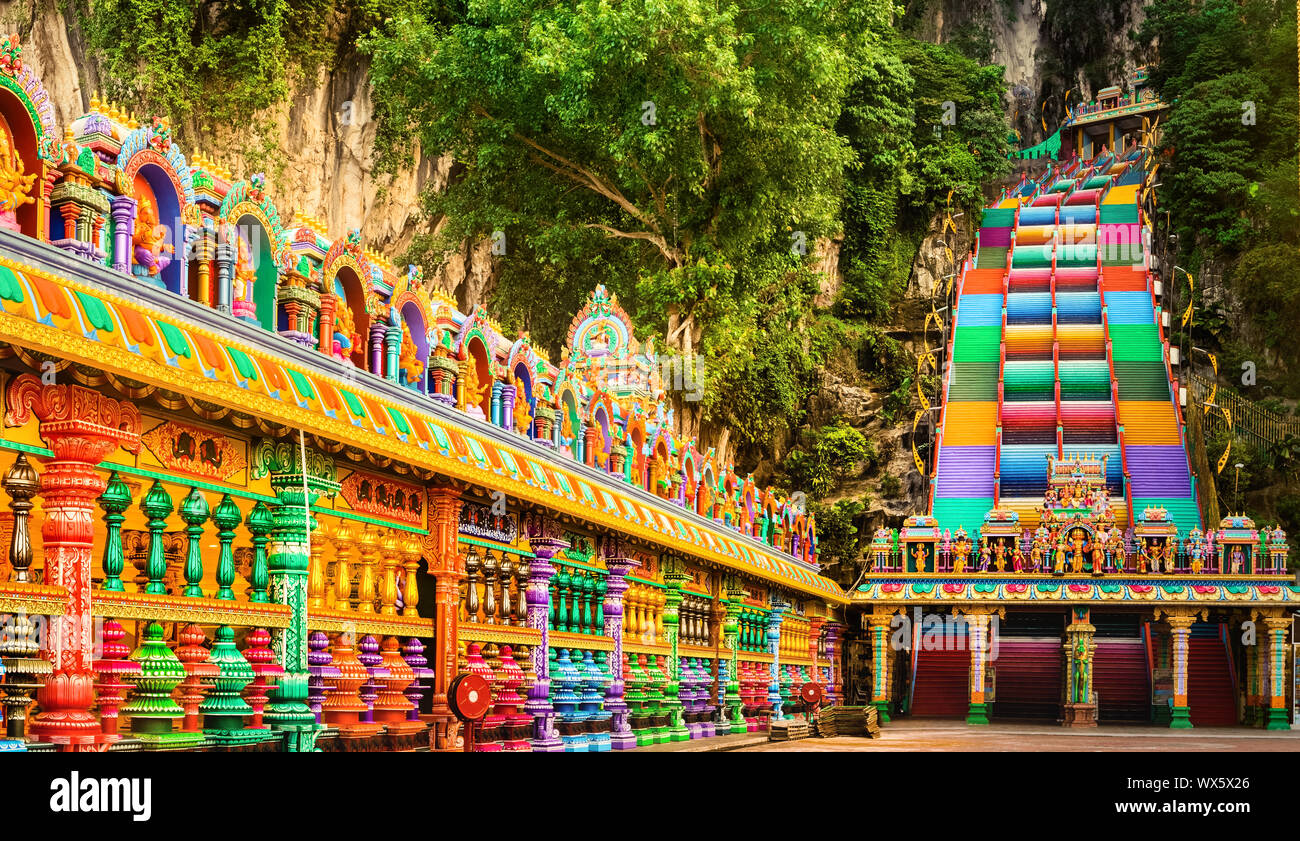 Colorful stairs of Batu caves, Malaysia. Panorama Stock Photo - Alamy