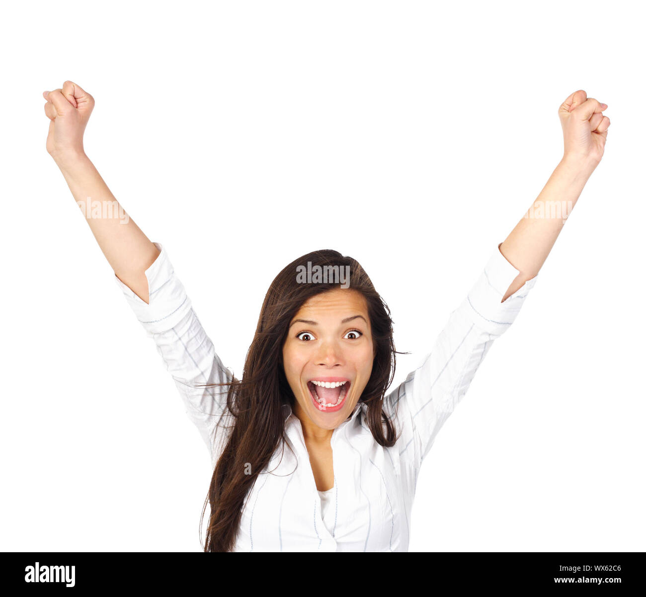 Ecstatic! Very happy and ecstatic winner of something. Isolated on ...