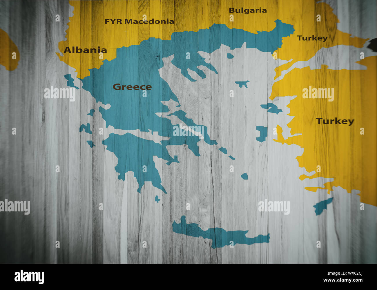 Map of Greece on a wooden background, texture, blurred image Stock ...