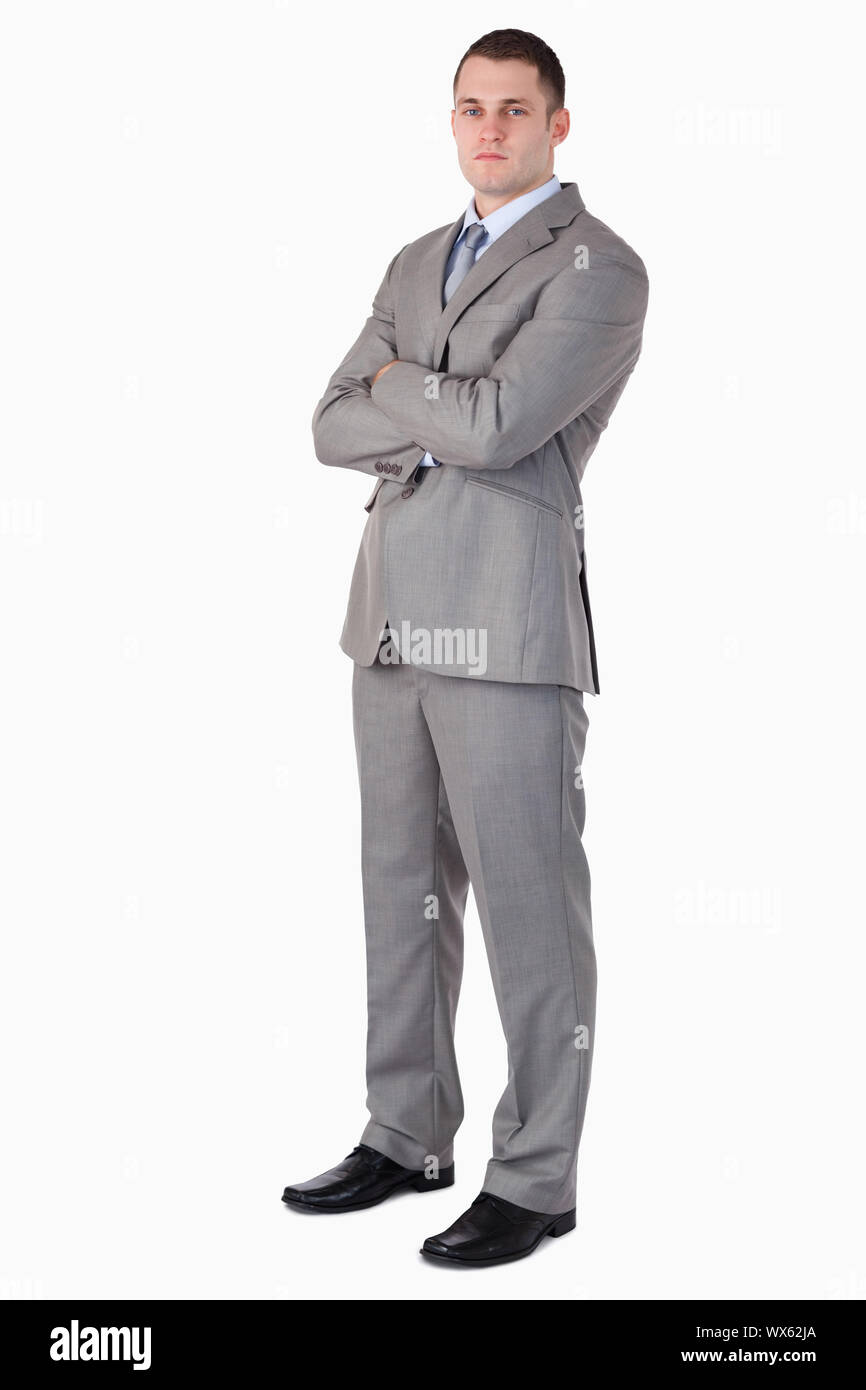 Serious looking businessman on white background Stock Photo - Alamy