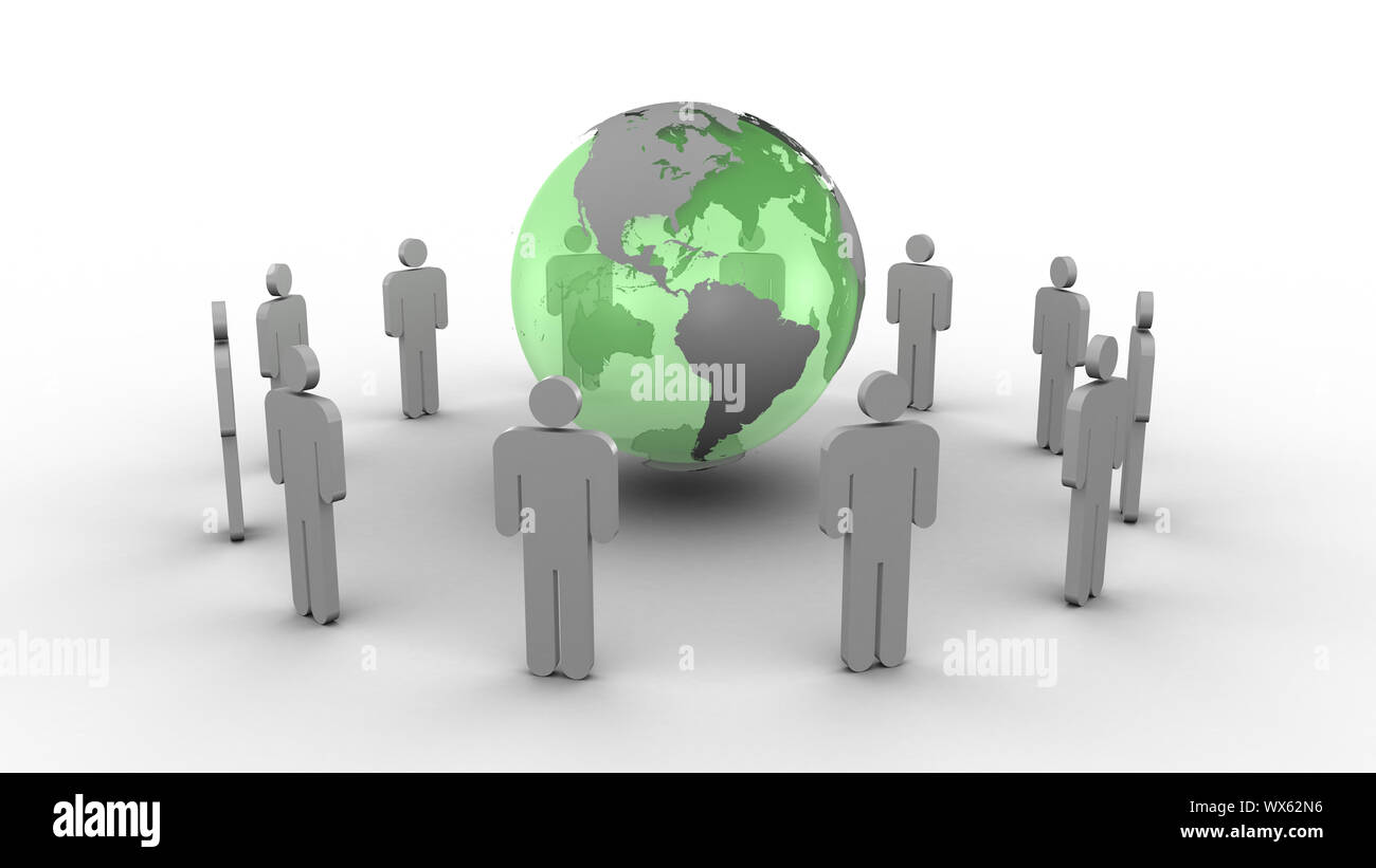 Green earth surrounded by men Stock Photo - Alamy