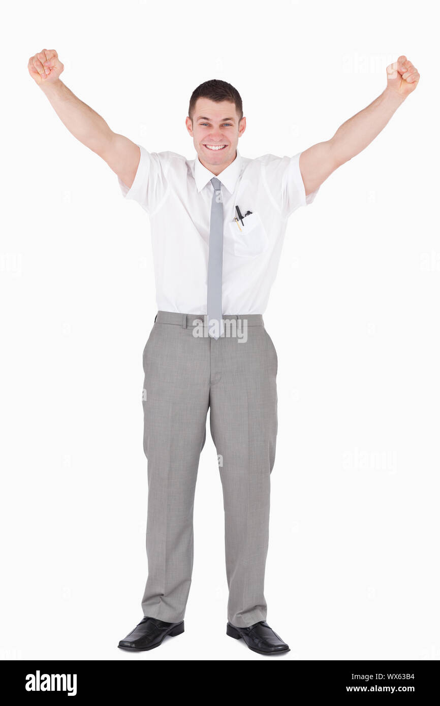 Portrait of a successful salesperson against a white background Stock ...