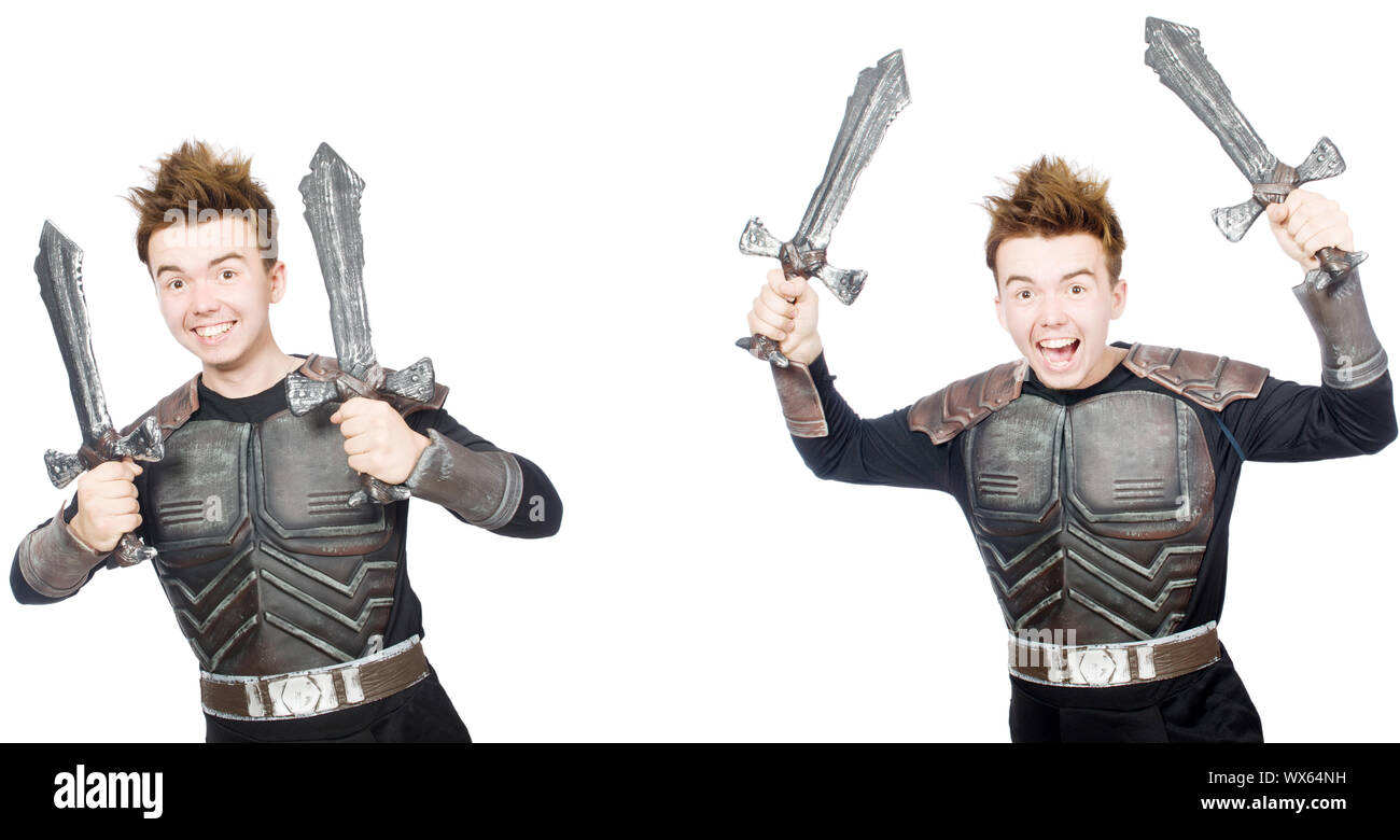 Young funny man in armour suit Stock Photo - Alamy