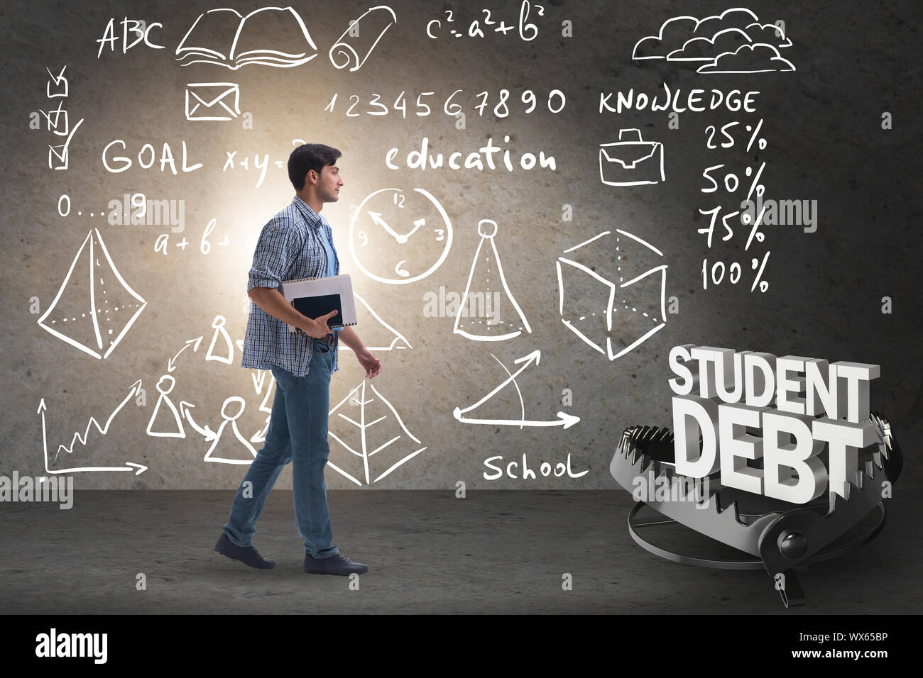 Young student in loan and debt concept Stock Photo - Alamy