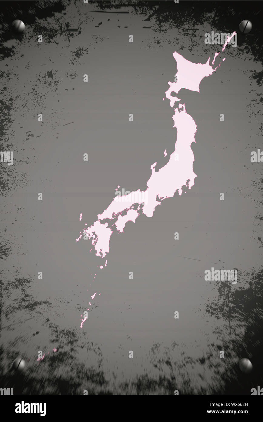 Japan map on metal background, texture, blurred image, dirty ...