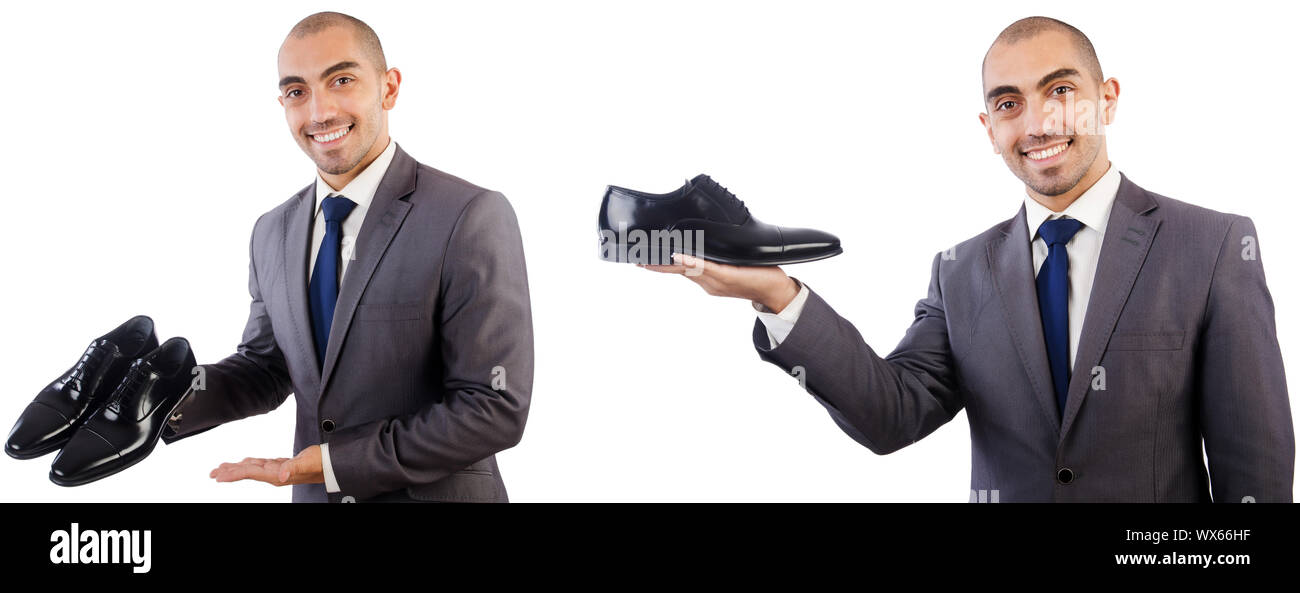 Man with shoes isolated on white Stock Photo - Alamy