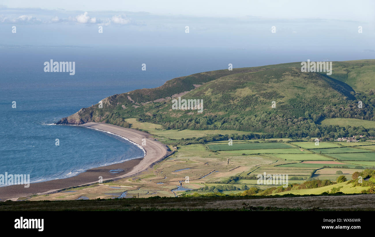 Porlock Bay and Marsh with Hurlstone Point & Bossington Hill viewed ...
