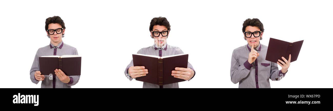 Student with book isolated on white Stock Photo - Alamy