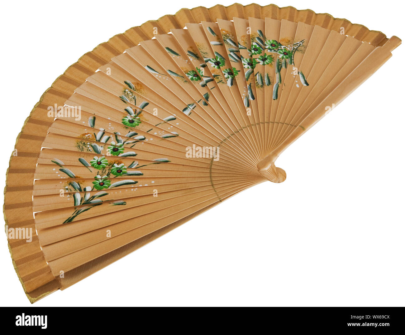 Wooden japanese fan on the white background Stock Photo - Alamy