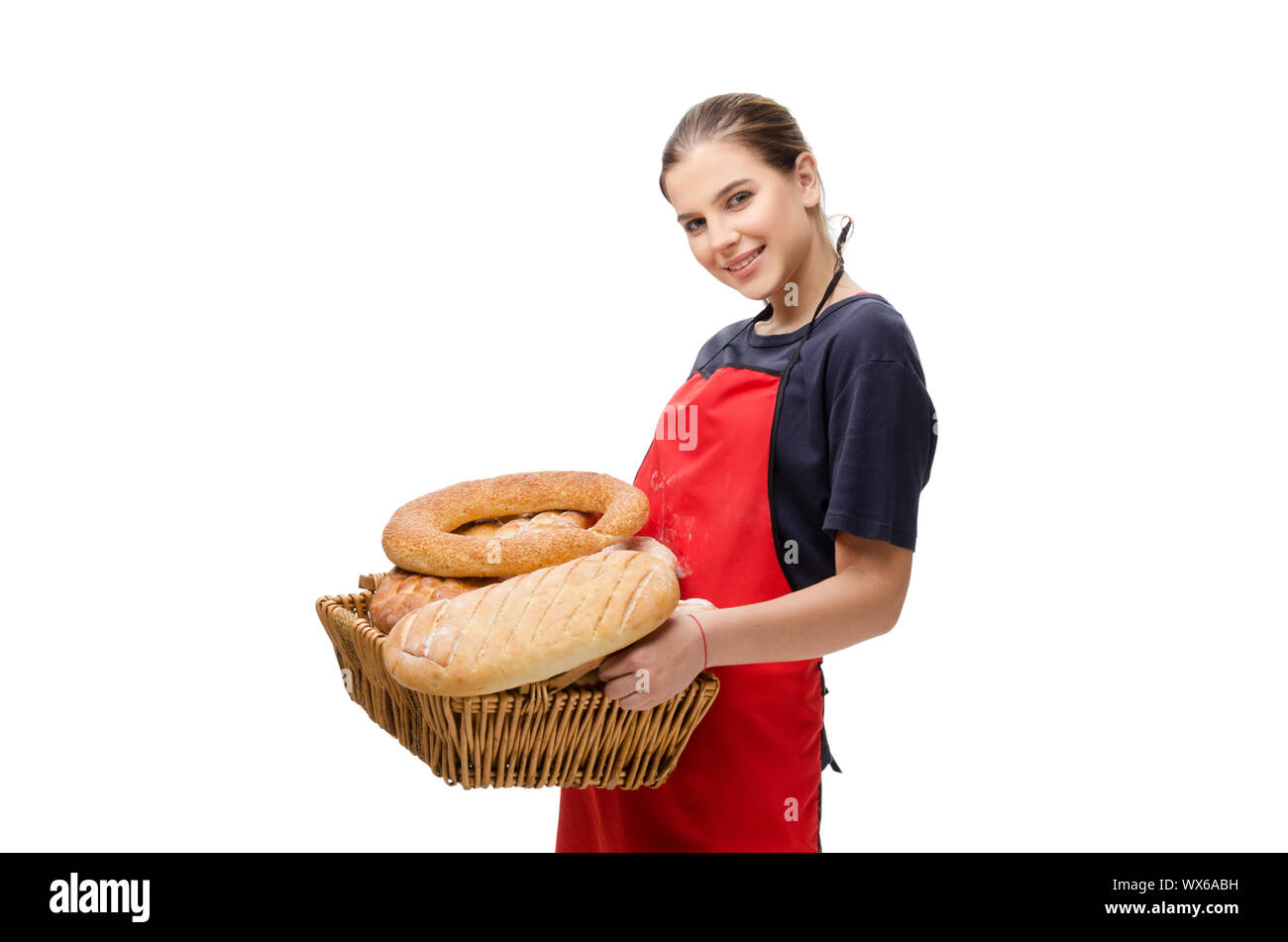 Young female baker isolated on white Stock Photo - Alamy