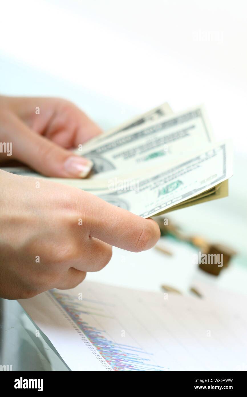 hands counting dollar money on white background Stock Photo - Alamy