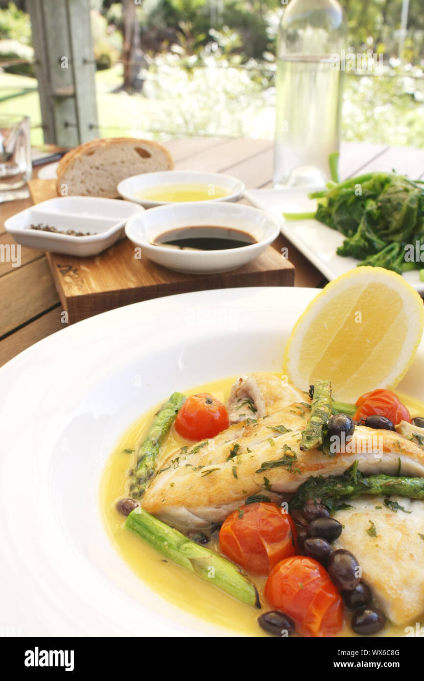 Grilled Fish Healthy Food Meal with Vegetables Stock Photo - Alamy