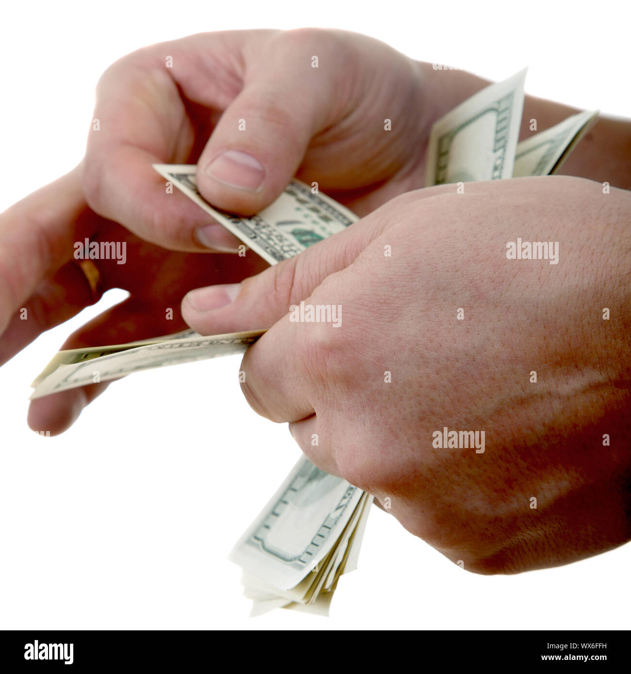 Man's hand with dollars isolated at the white background Stock Photo ...
