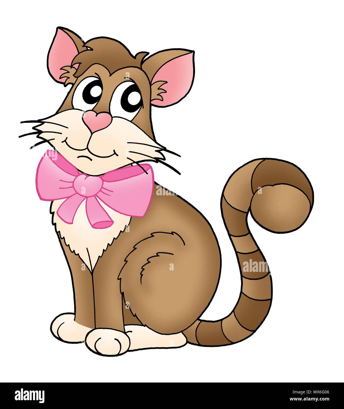 Color illustration of brown cat with pink ribbon Stock Photo - Alamy