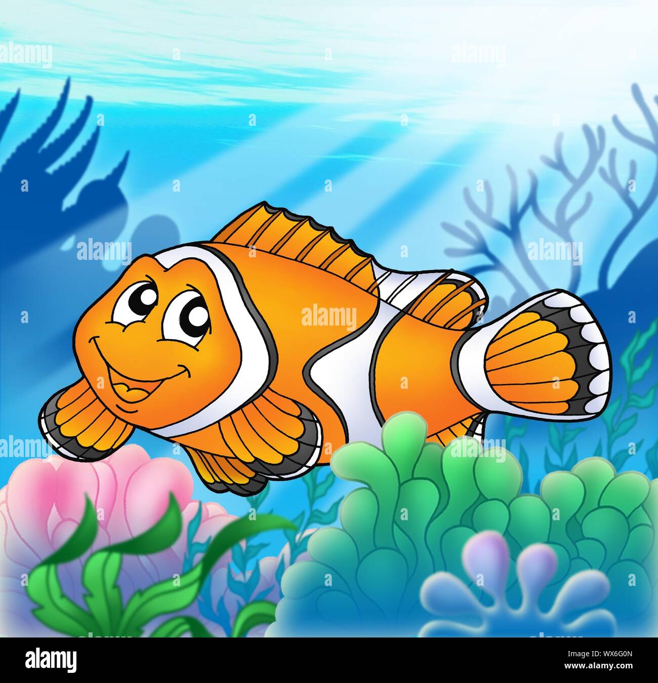 Clownfish with anemone - color illustration Stock Photo - Alamy