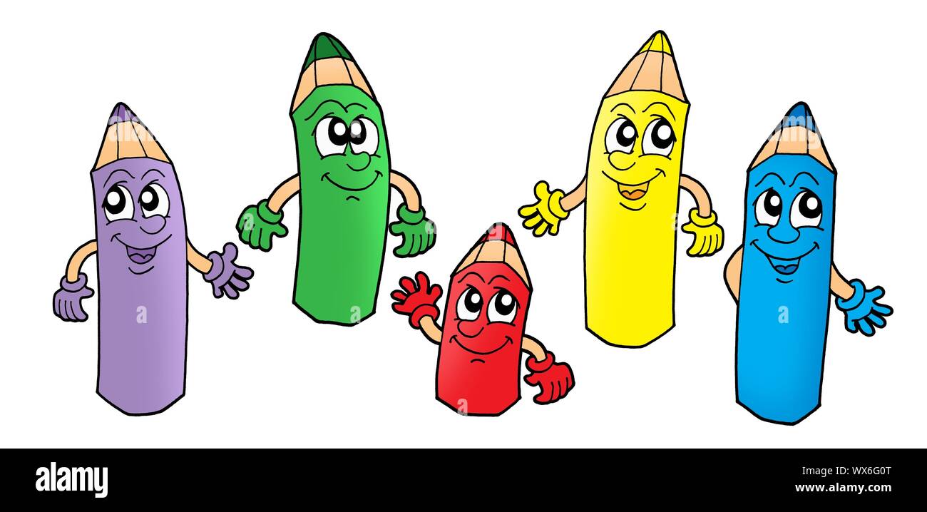 Color illustration of five color crayons Stock Photo - Alamy