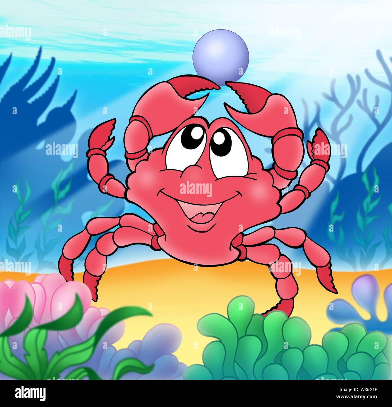 Cute crab with pearl - color illustration Stock Photo - Alamy