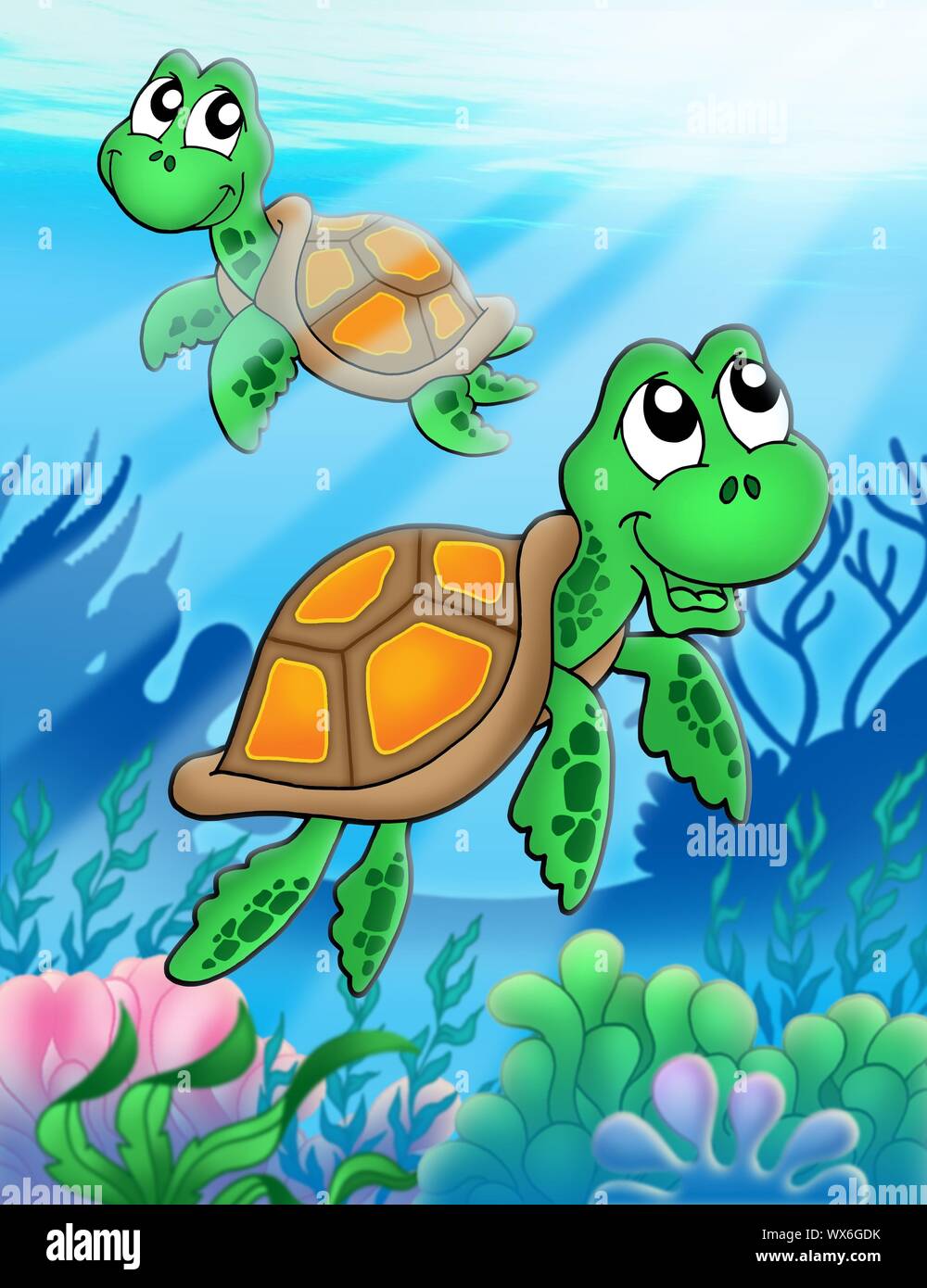 Sea turtles swimming underwater illustration hi-res stock photography ...