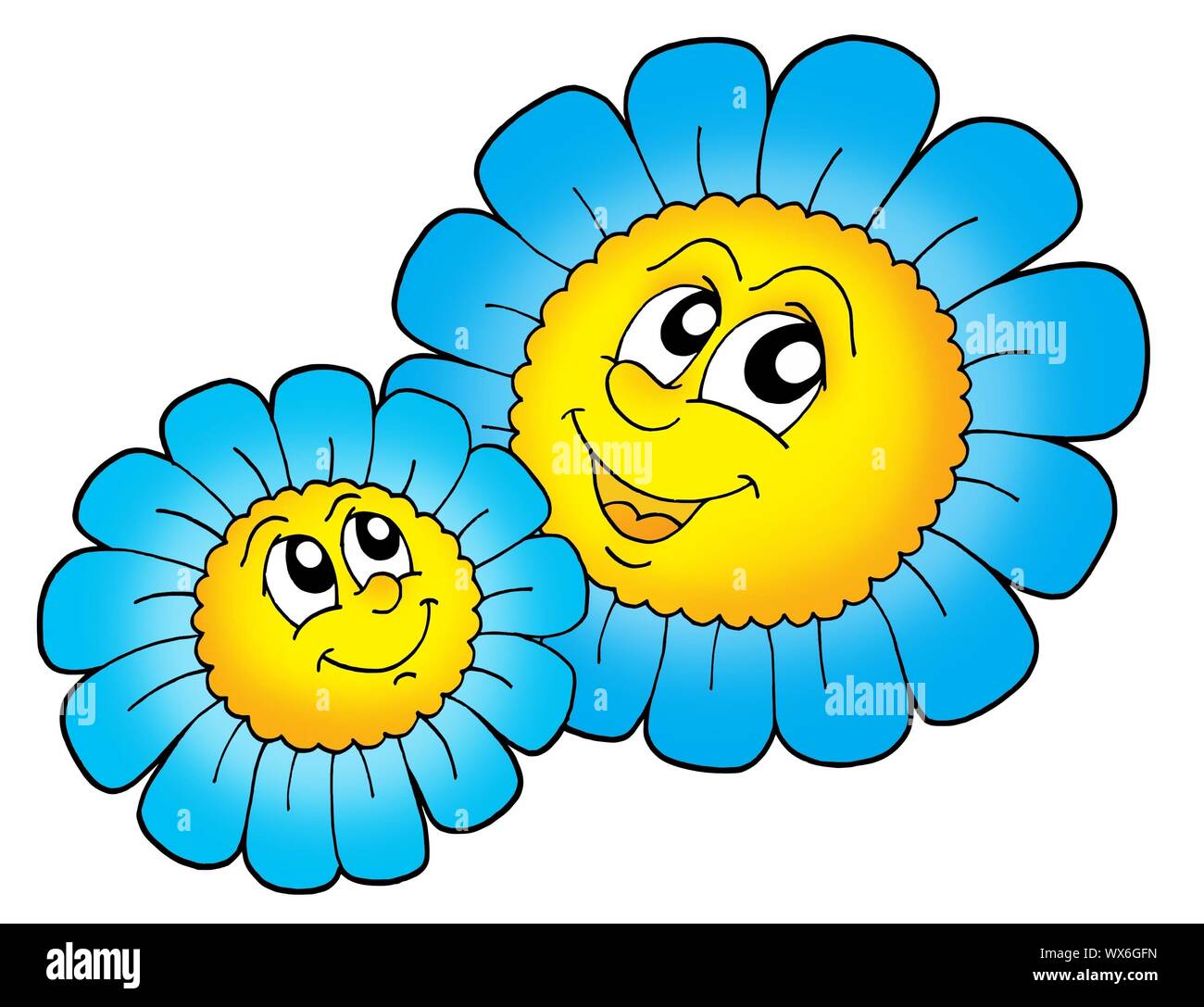 Pair of smiling blue flowers - color illustration Stock Photo - Alamy