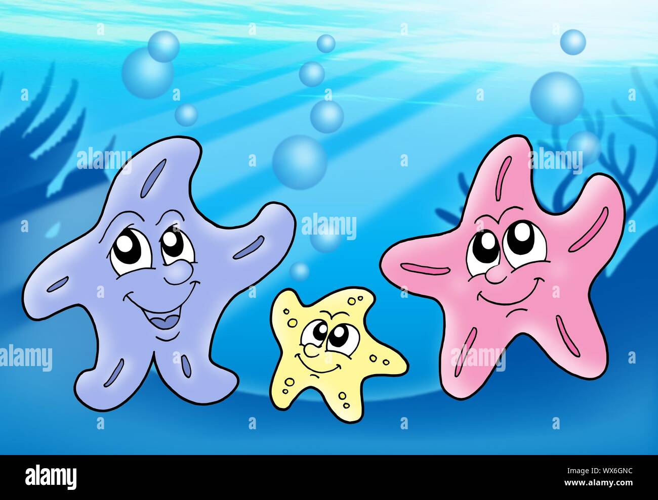 Starfish family playing with bubbles - color illustration Stock Photo ...