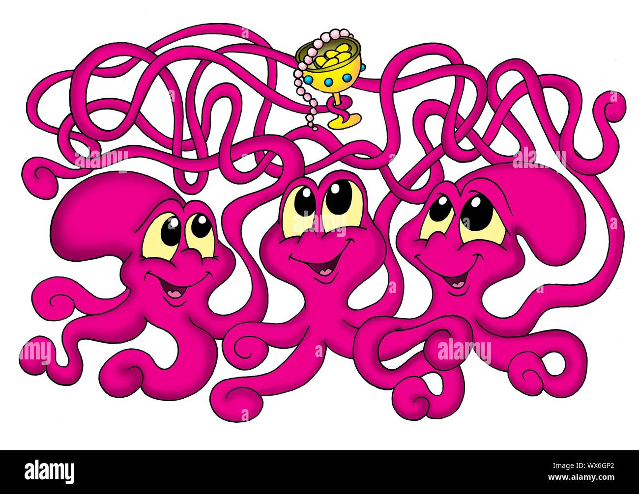 Color illustration of three octopuses Stock Photo - Alamy