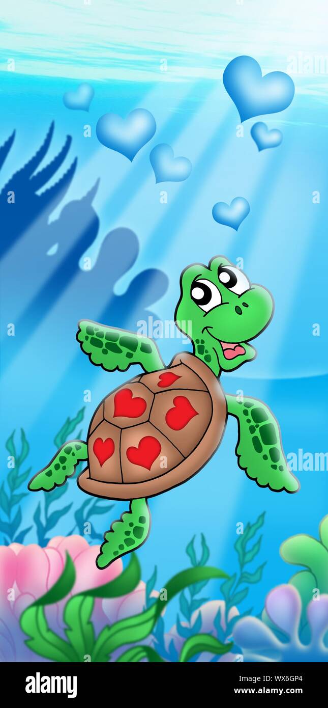 Sea turtle with hearts - color illustration Stock Photo - Alamy
