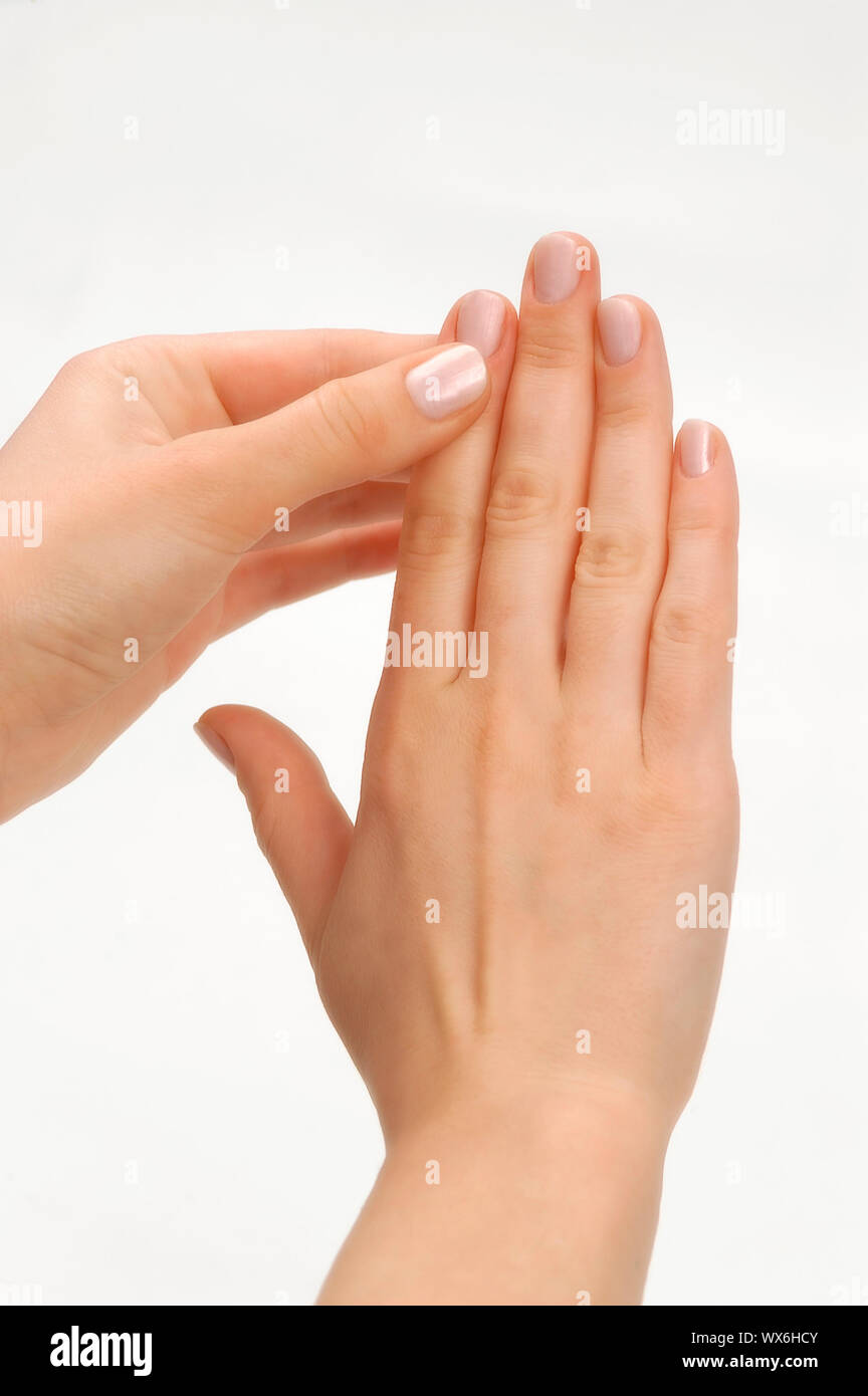 reflexotherapy hand massage on the white background Stock Photo - Alamy